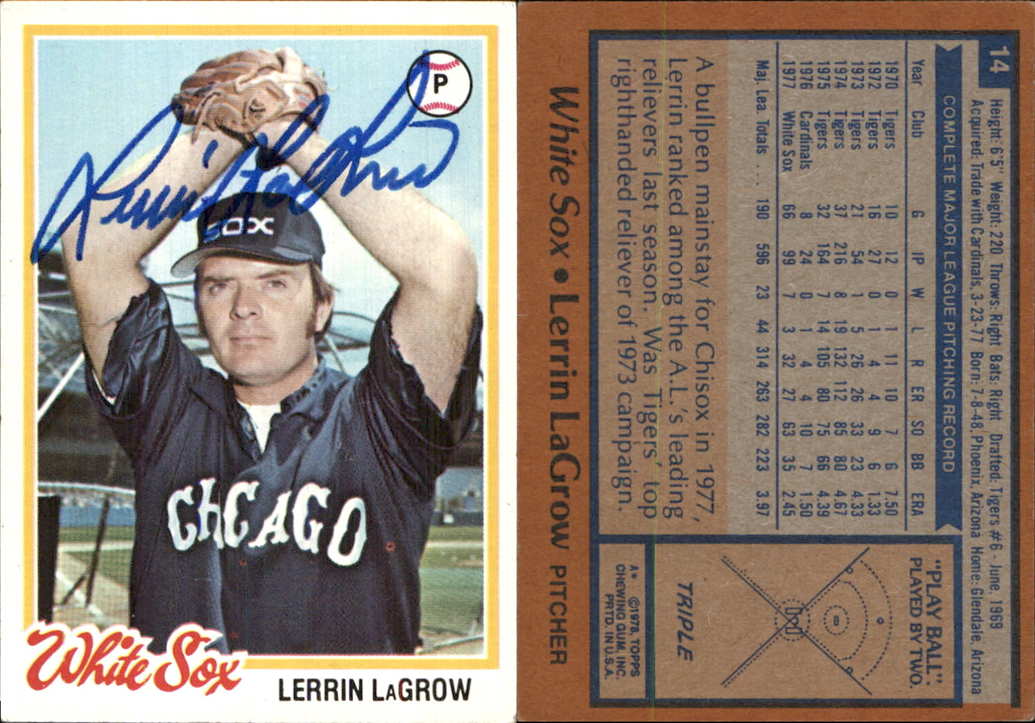 Lerrin LaGrow Signed 1978 Topps #14 Card Chicago White Sox Auto AU | eBay