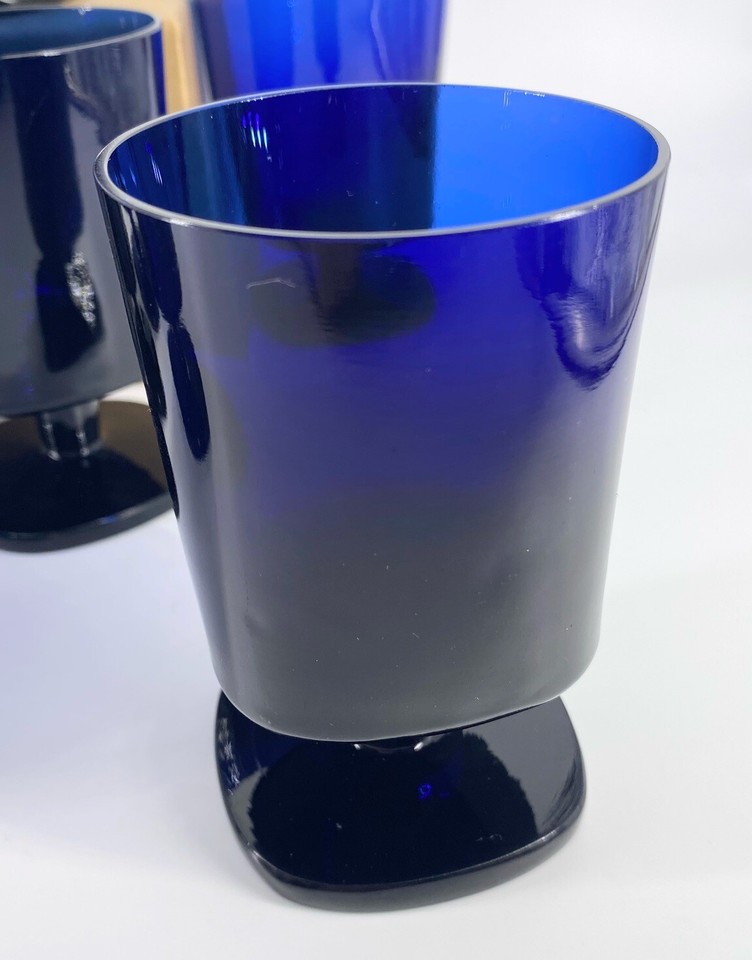 8 Rare MCM Block Crystal Transition Cobalt Blue 4-1/4” Wine Glasses ...