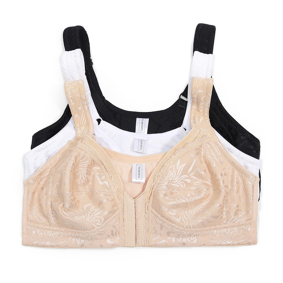 Women's Front Closure Posture Corrector Bra Back Support Wireless Lace ...