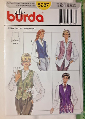 Burda Pattern 5287 Misses' Vest Waistcoat Sewing Craft Project (H) | eBay