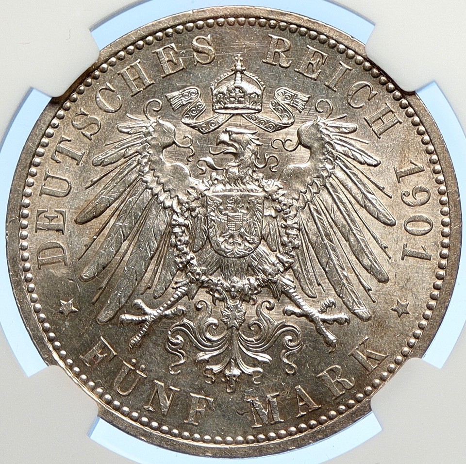 1901 A GERMANY GERMAN STATES PRUSSIA WILHELM II Silver 5 Mark Coin NGC ...