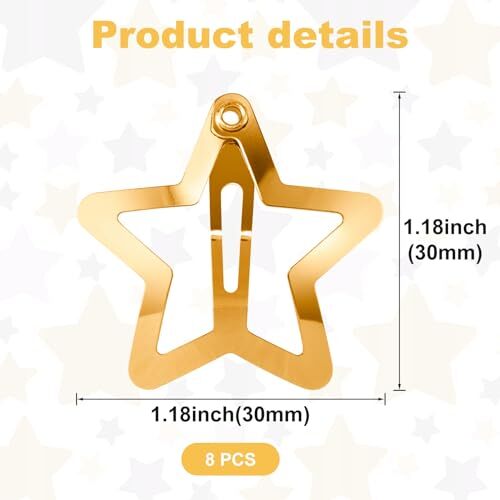 8PCS 1inch Gold Star Hair Clips Metal Star Snap Barrettes Non Slip Cute ...