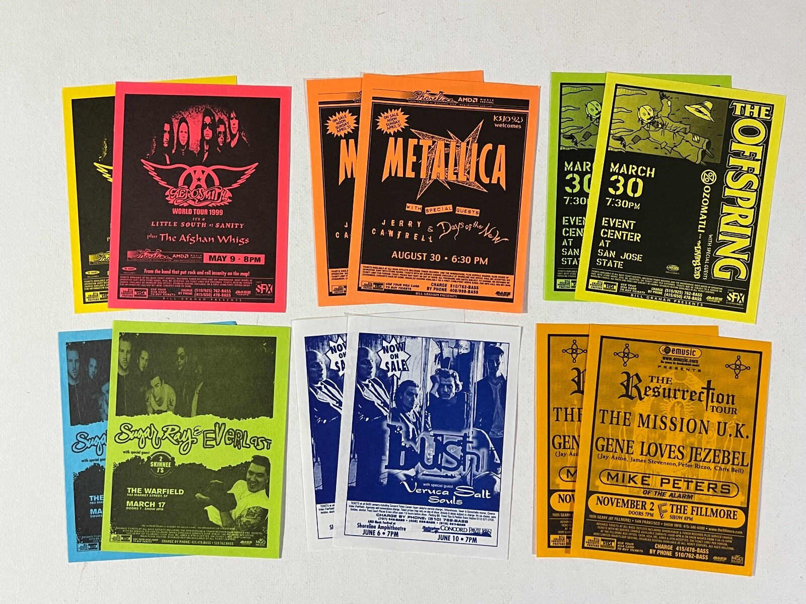 Metallica Aerosmith Bill Graham Presents 12 small concert handbills ...