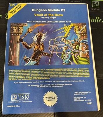 Vault of the Drow D3 Advanced Dungeons & Dragons TSR module | eBay