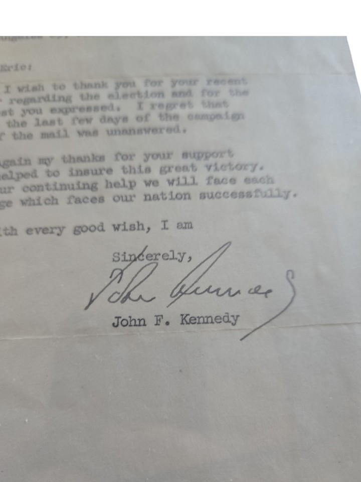 JOHN F. KENNEDY Signed Letter 1960 Senator Bold & Clear Auto JFK 35th ...