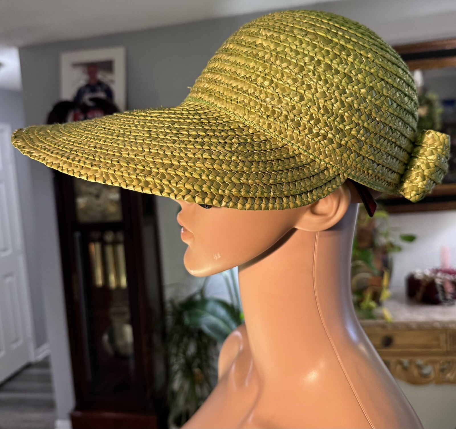 Vintage Arlin Straw Weave Sun Hat Wide Brim front Bow One Size Spring ...