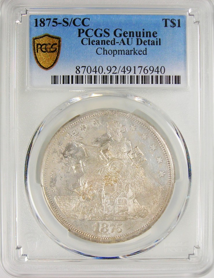 1875-S/CC Trade Silver Dollar T$1 - PCGS AU Details - Rare S/CC ...