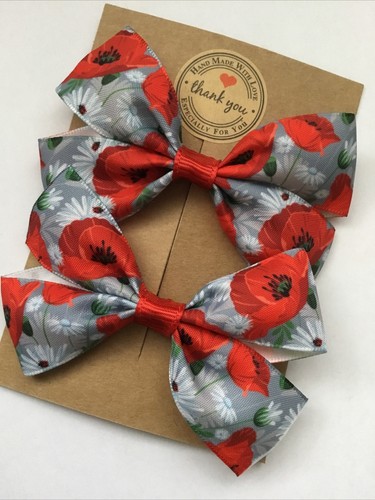 Poppy Flower Hair Bow Alligator Clip/ Bobbles Set Of 2 Girls Baby ...