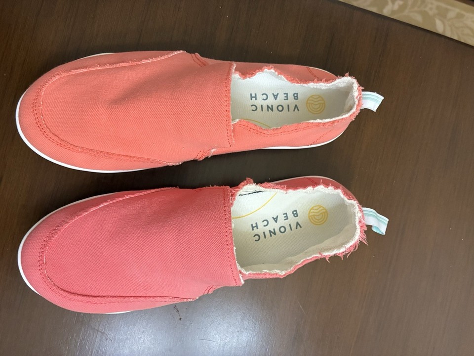 Vionic Beach Malibu Canvas Slip On Shoes Women's Size 8 Pink Coral | eBay