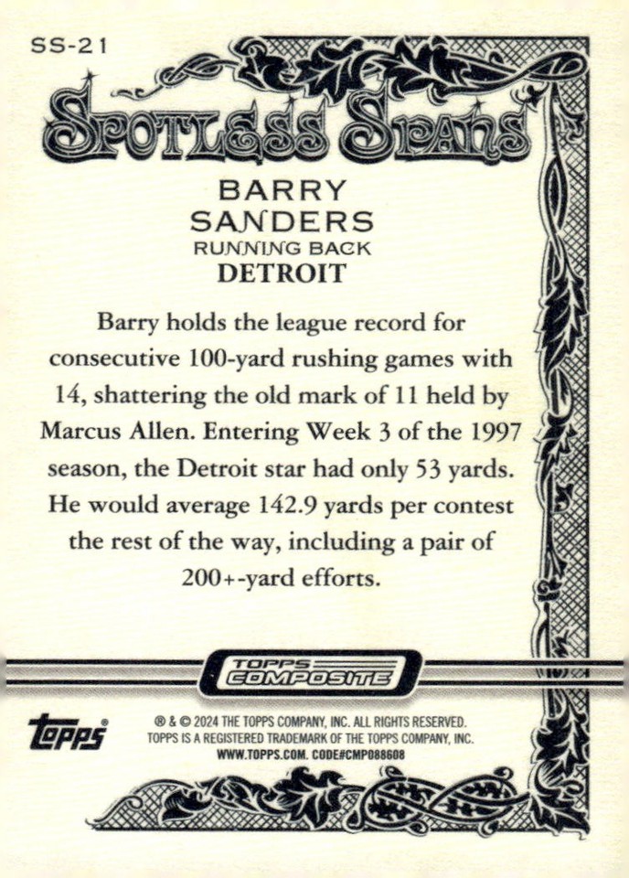 2023 Topps Composite #SS-21 Barry Sanders Spotless Spans | eBay