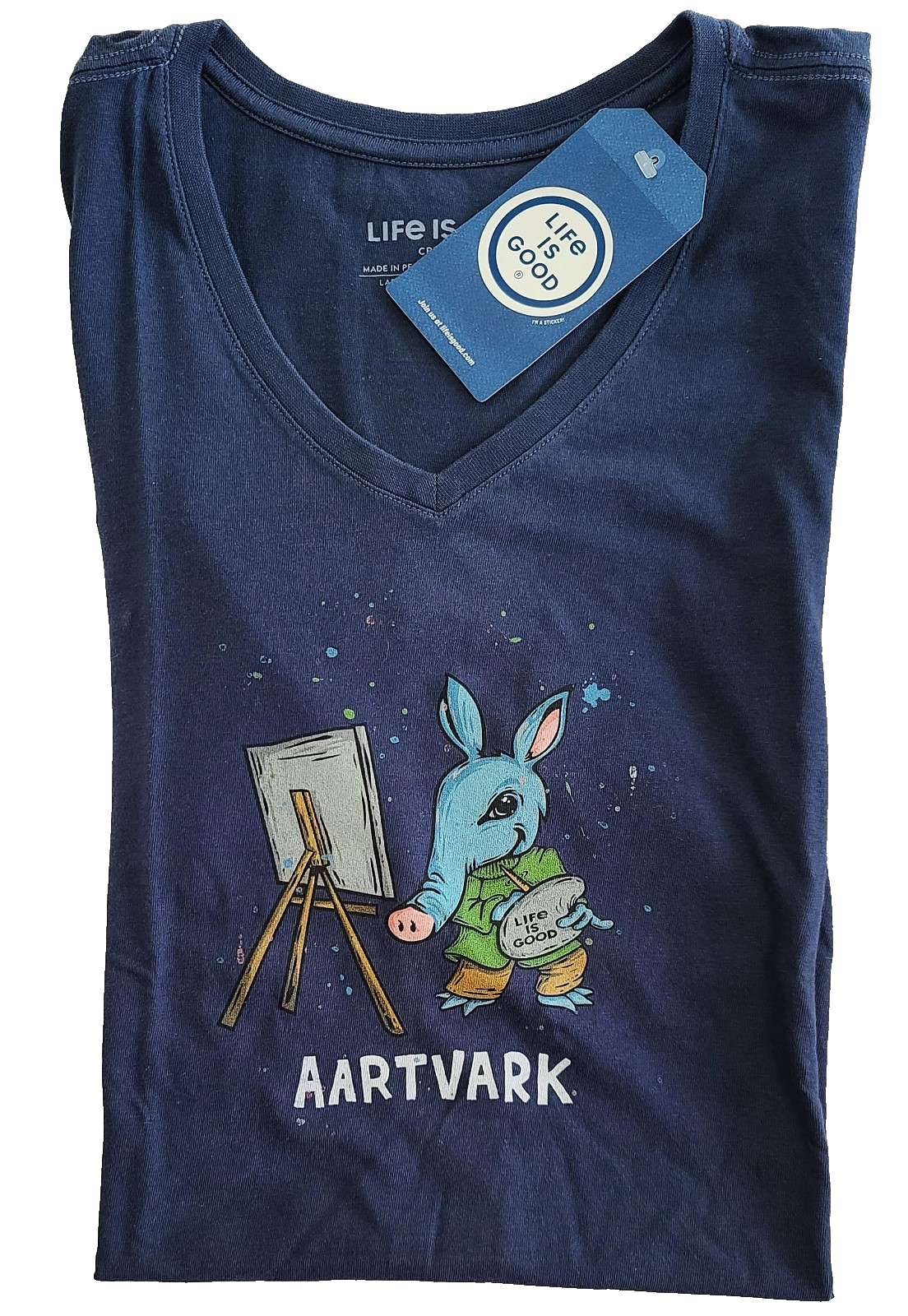 Life Is Good SS Shirt Crusher Vee AARTVARK Painter Artist Chest44in Womens L | eBay