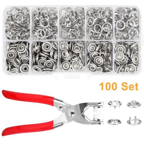 100 Set Snap Fasteners Tool Kit Fabric Clothing No Sewing Press Studs ...