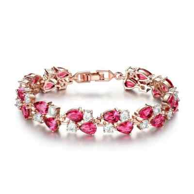 Gorgeous Women 8CT Pear Simulated Ruby Fancy Tennis Bracelet 14K Rose ...