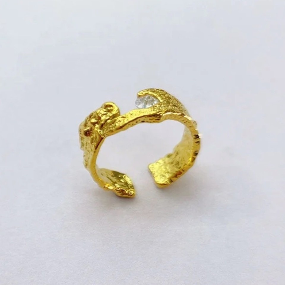 NEW 18K yellow gold plated irregular cubic zirconia adjustable ring ...