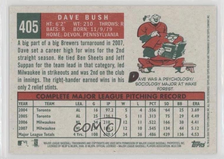 2008 Topps Heritage Dave Bush David Bush #405 3d5 | eBay