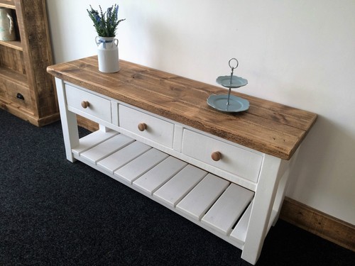 BESPOKE RUSTIC FARMHOUSE CHUNKY WOODEN CONSOLE TABLE 1500 W x 750 H x ...