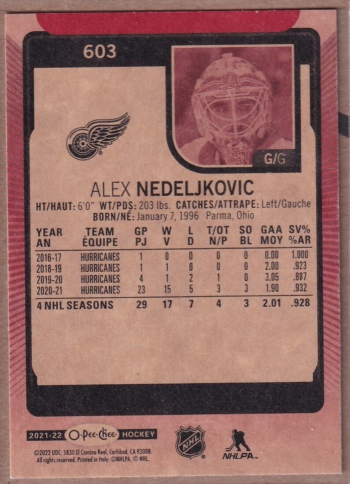 2021-22 O-Pee-Chee Red #603 Alex Nedeljkovic - Detroit Red Wings | eBay
