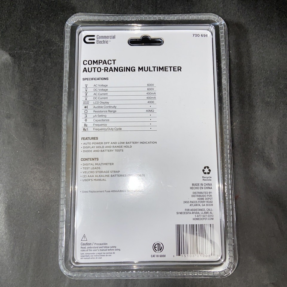 Commercial Electric Compact Auto-Ranging Multimeter Non-Contact Voltage ...