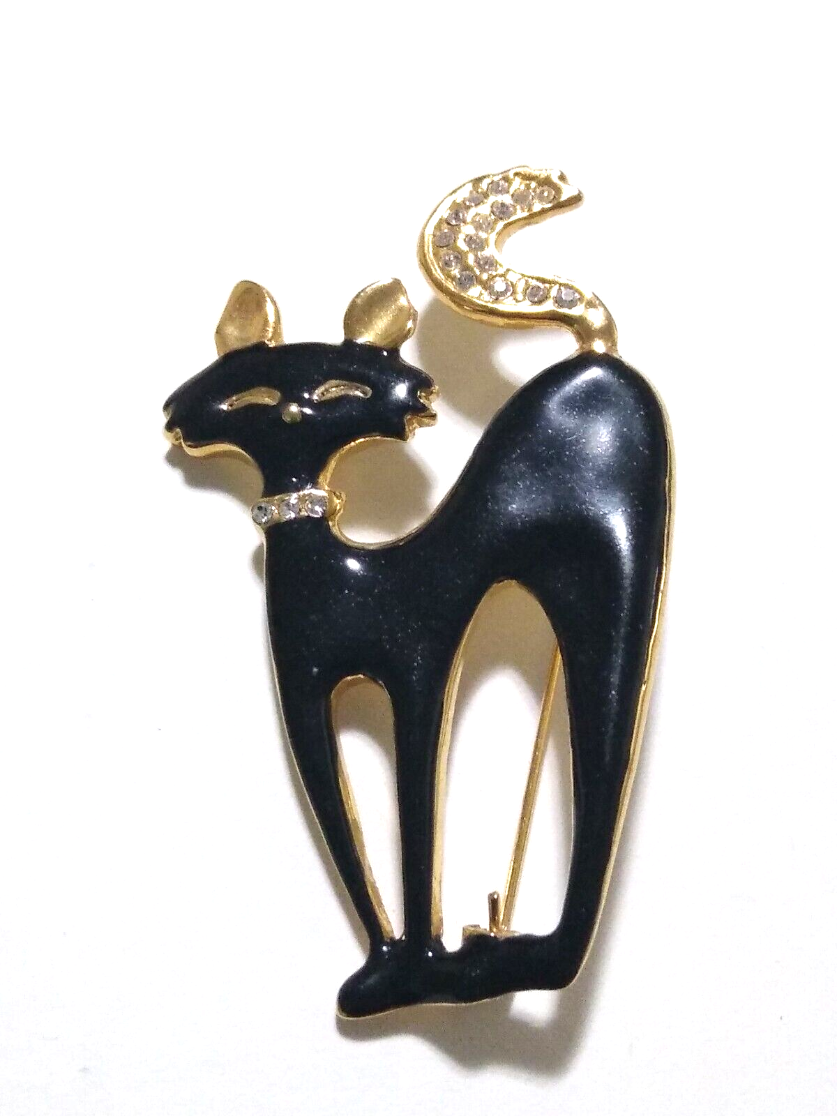 VTG SASSY GLAM ENAMEL Black MCM Hump Back Cat RHINESTONES BROOCH | eBay