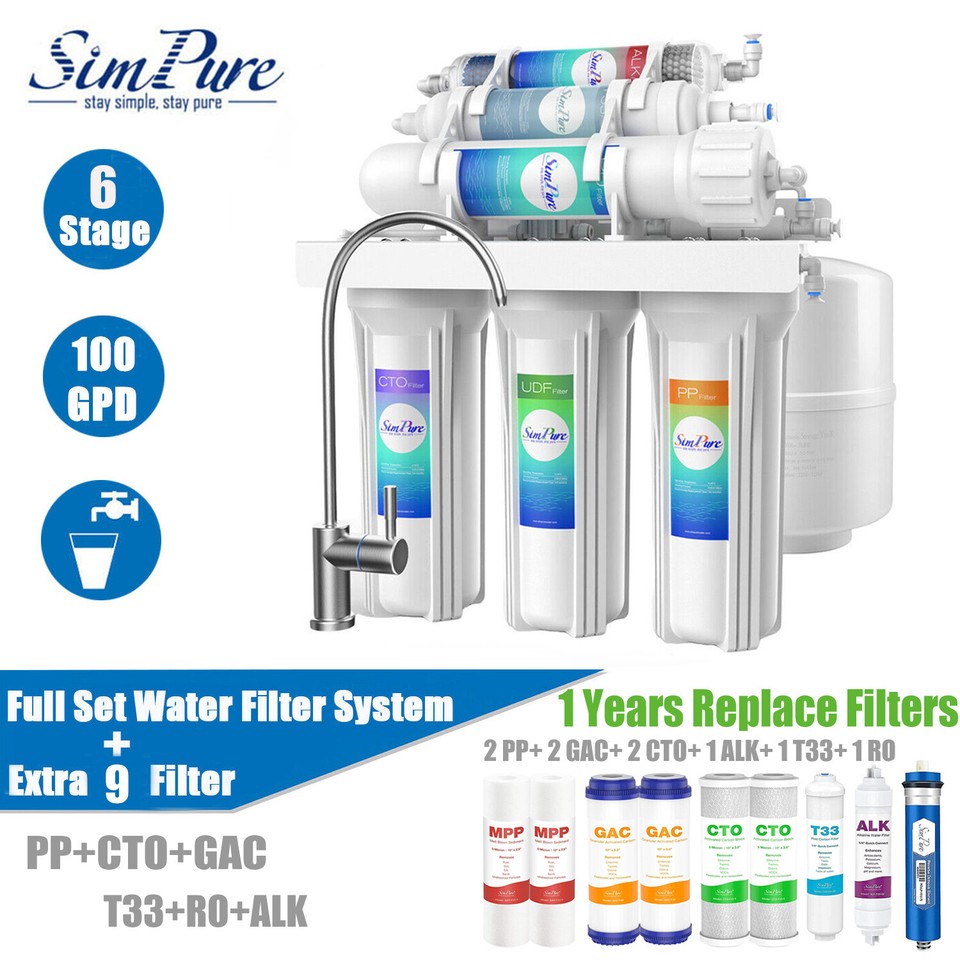 6 Stage 100GPD PH Alkaline Reverse Osmosis Drinking Water Filter System ...