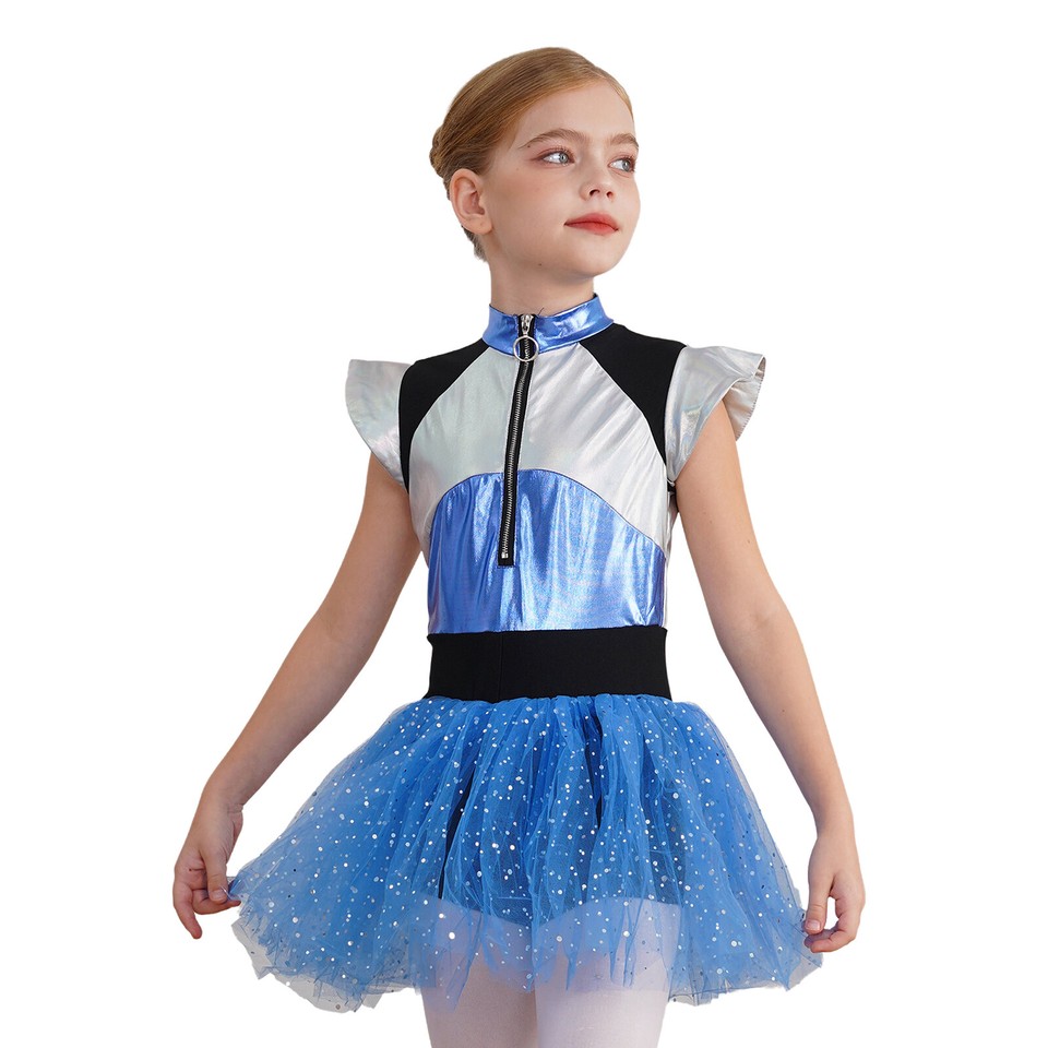 Kids Girls Costume Alien Uniform Cheer Leader Dress Color Block ...