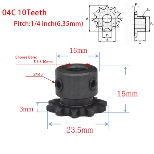 04C/#25 Roller Chain With Step Drive Sprocket 10T 1/4" 6.35mm Pitch ...