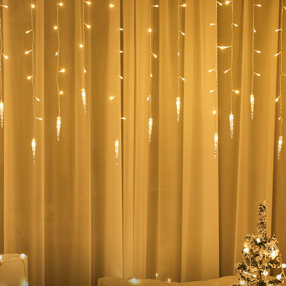 Christmas LED Icicle Falling Rain Curtain 4m Fairy String Lights ...