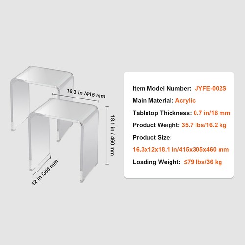 Uimoso Acrylic End Table 2 pcs C-Shaped Lucite Clear Side Tables for ...