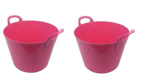 PACK OF 2 42L PINK FLEXI TUB / STORAGE / TRUG / GARDEN / HORSE / BUCKET ...
