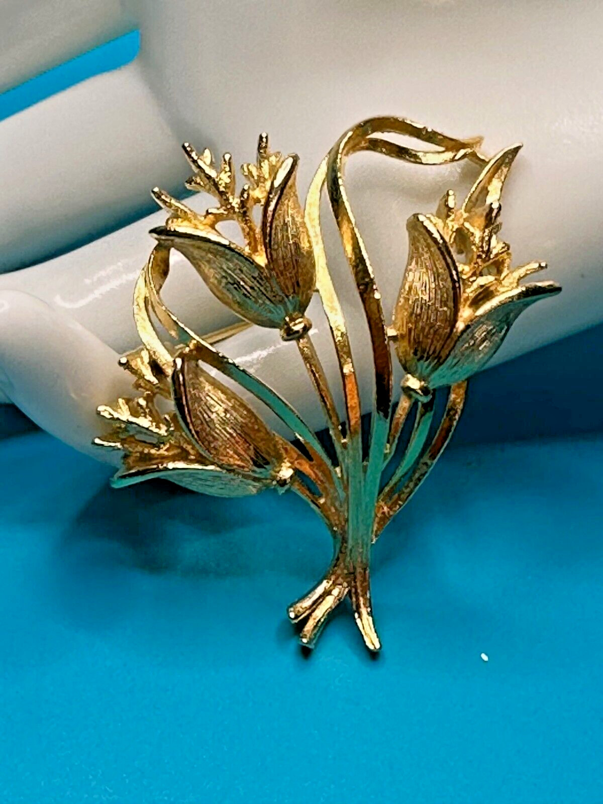 Vintage Lisner Brooch Flower Bouquet Tulips Iris Brus… - Gem