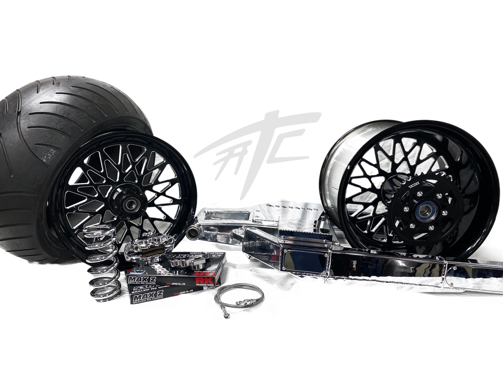 BUSA 300 CHROME FAT TIRE KIT BLACK CONTRAST BANDIT WHEELS 99-07 SUZUKI ...
