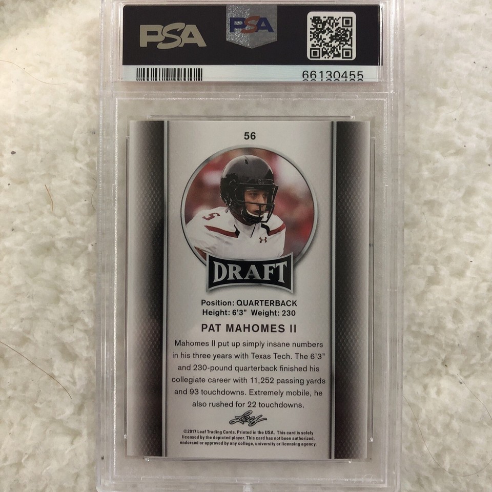 2017 LEAFT DRAFT 🔥PAT MAHOMES II #56 ROOKIE 🔥CARD PSA 9 Grade - QB STUD ...