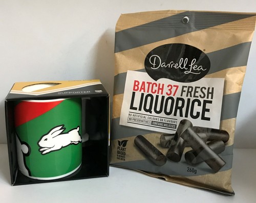 GIFT PACK: STH SYDNEY RABBITOHS NRL COFFEE MUG + DARRELL LEA BATCH 37 ...