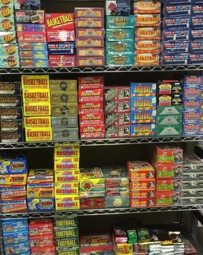 Huge Lot of Unopened Old Vintage Sports Cards in 15 Wax foil cello rack ...