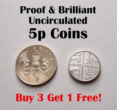 1971-2023 UK 5p Five Pence Coins PROOF & BRILLIANT UNCIRCULATED BU ...