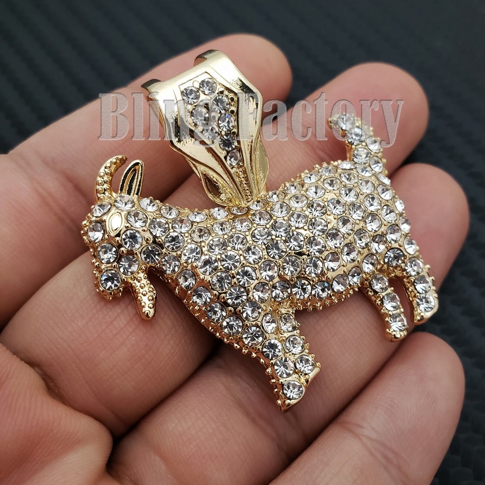 Hip Hop Goat Pendant & 11mm 20" Cuban & 18" Iced Cuban Choker Chain ...