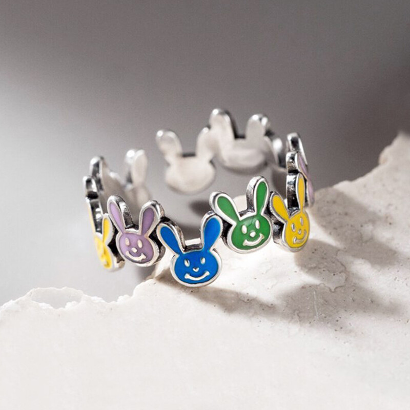 Colorful Rabbit Rings For Women Female Simple Retro Style Handmade Fine ...