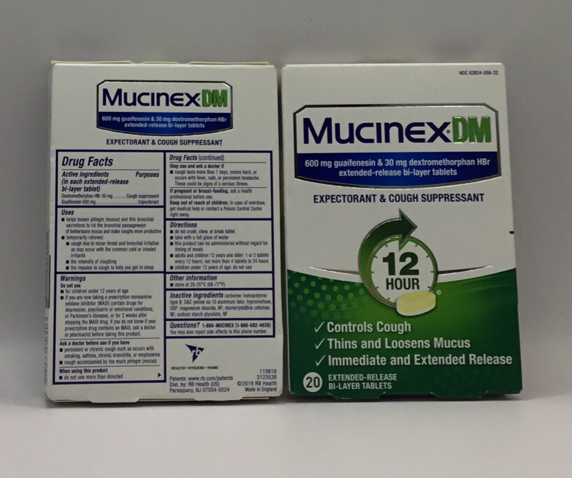 2 MUCINEX DM 12Hr Expectorant and Cough Suppressant Tablet 20x2 =40 Ct ...