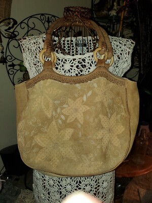 Hand sown and Embroidered Shoulder Bag Hobo Tote Tan Leather Handles | eBay