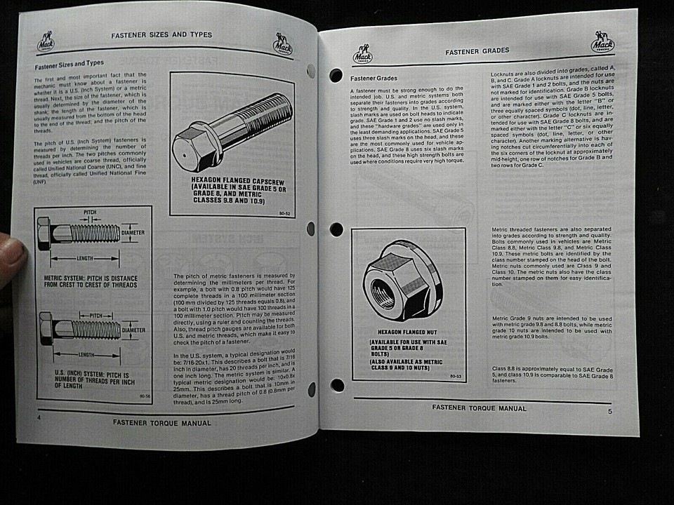 1980-1986 GENUINE MACK SEMI TRUCK "FASTENER TORQUE SETTINGS" MANUAL ...