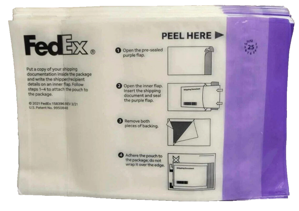 FedEx Shipping Pouches 100 Pk 6x10 Inches Self-Adhesive Resealable side ...