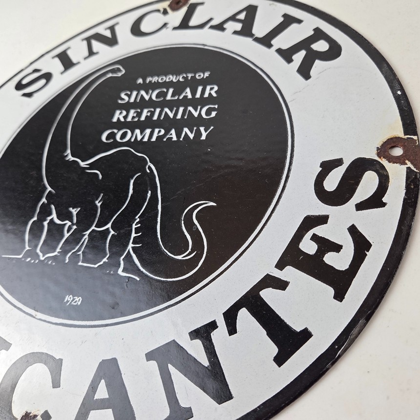 Vintage Sinclair Gasoline Porcelain Sign - Dino Motor Oil Gas Pump ...