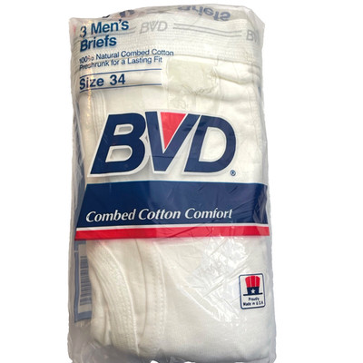 Vtg BVD 3 Pack Briefs Underwear Men’s 34 Combed Cotton Preshrunk USA ...