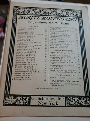 Serenata Moritz Moszkowski Compositions For The Piano Sheet Music 1881 ...