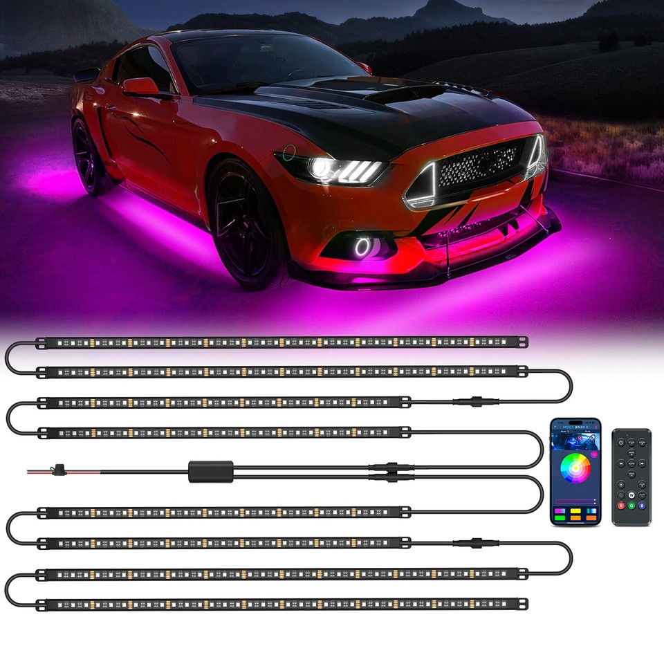 8Pcs RGBW Underglow LED Light Bar Neon Kits Light Strip w/APP+Remote ...