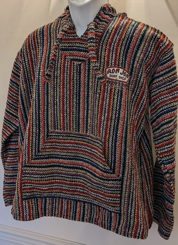Earth Ragz Mens Vintage RON JON SURF SHOP Poncho Hoodie Size M Rasta ...