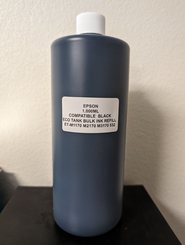 1,000ML COMPATIBLE BLACK ECO TANK BULK INK REFILL EPSON ET-M1170 M2170 ...