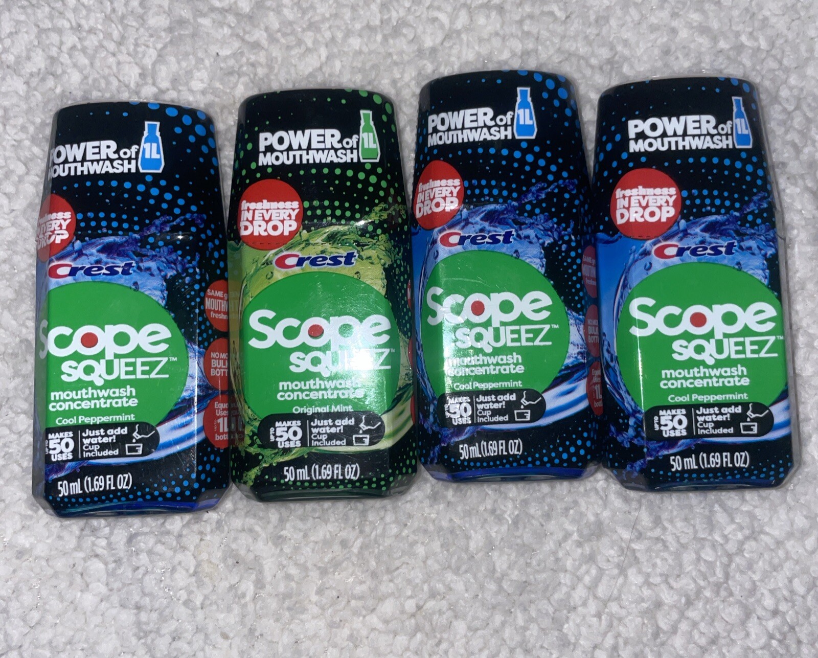 4x Crest Scope Squeez Mouthwash Concentrate Cool Peppermint & Mint 1.69 ...