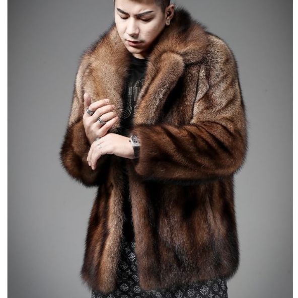 Winter Mink Coat Men's Mink Fishing Mink Fur Collar Plus Thick Warm Fur ...