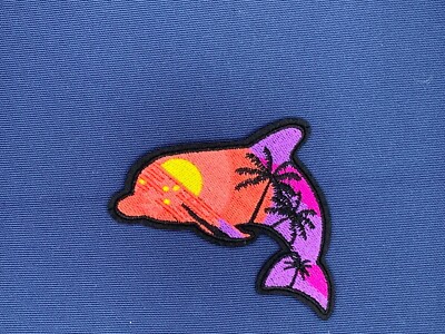 4" x 2-3/4"Dolphin sea creature iron-on patch for jacket sweatshirt or ...